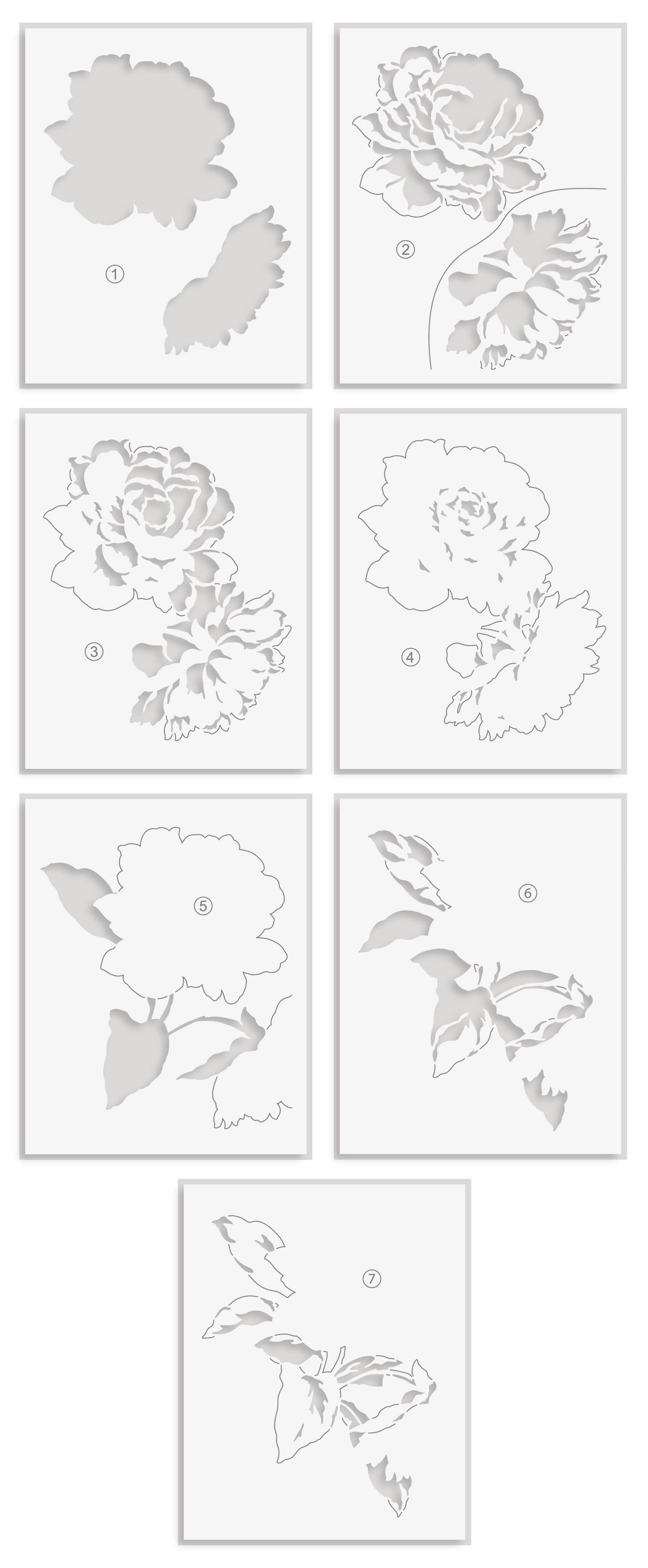 Stencil Art: Majestic Roses Layering Stencil Set (7 in 1) | Altenew